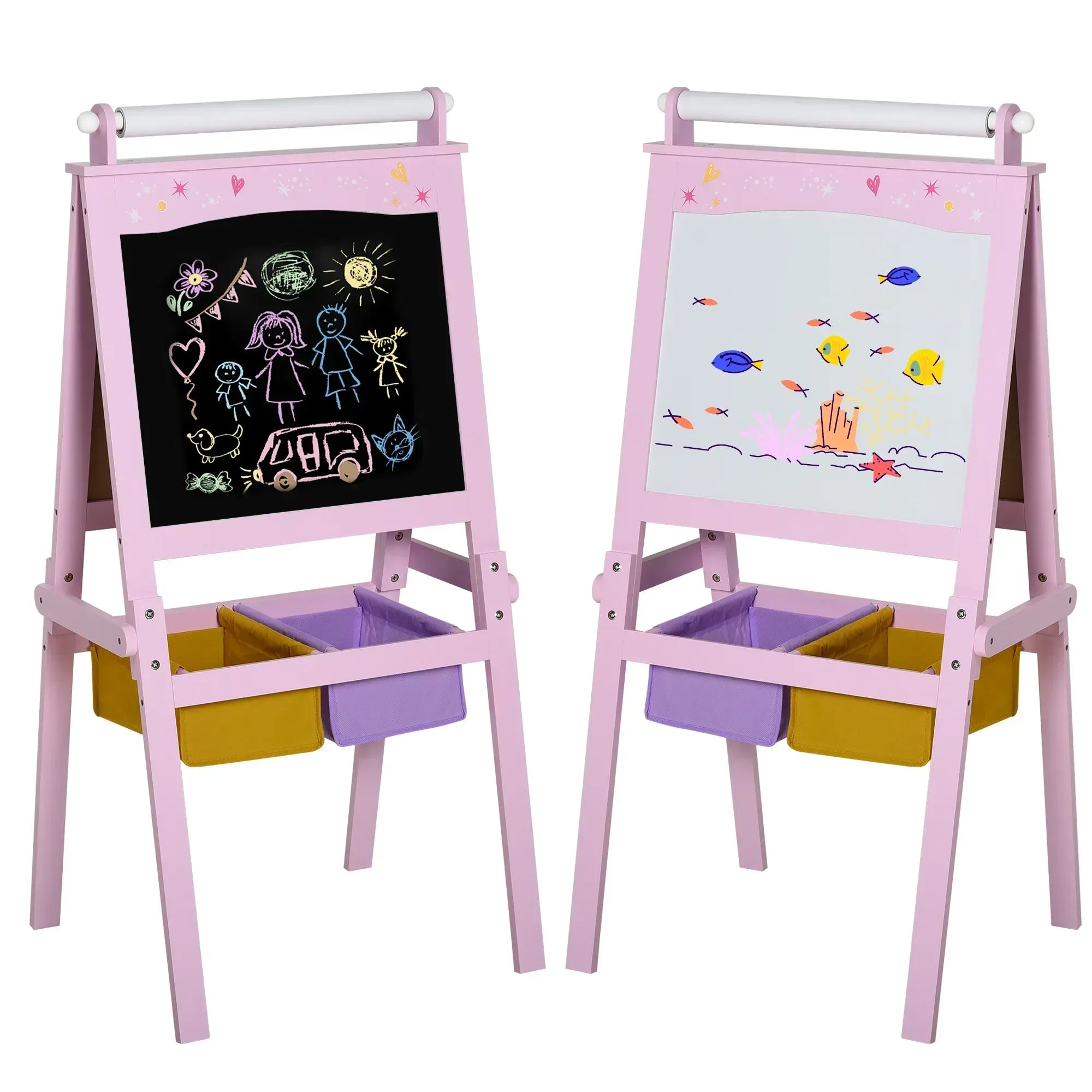 Kids Easel 3 in 1 Wooden Art Easel with Paper Roll Double Sided – Bobobiy